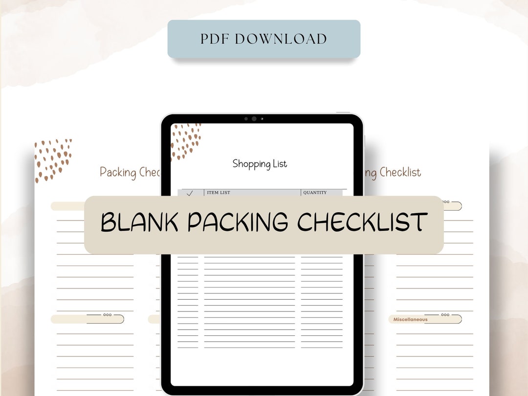 Blank Packing Checklist Vacation Checklist travel Packing List Travel ...