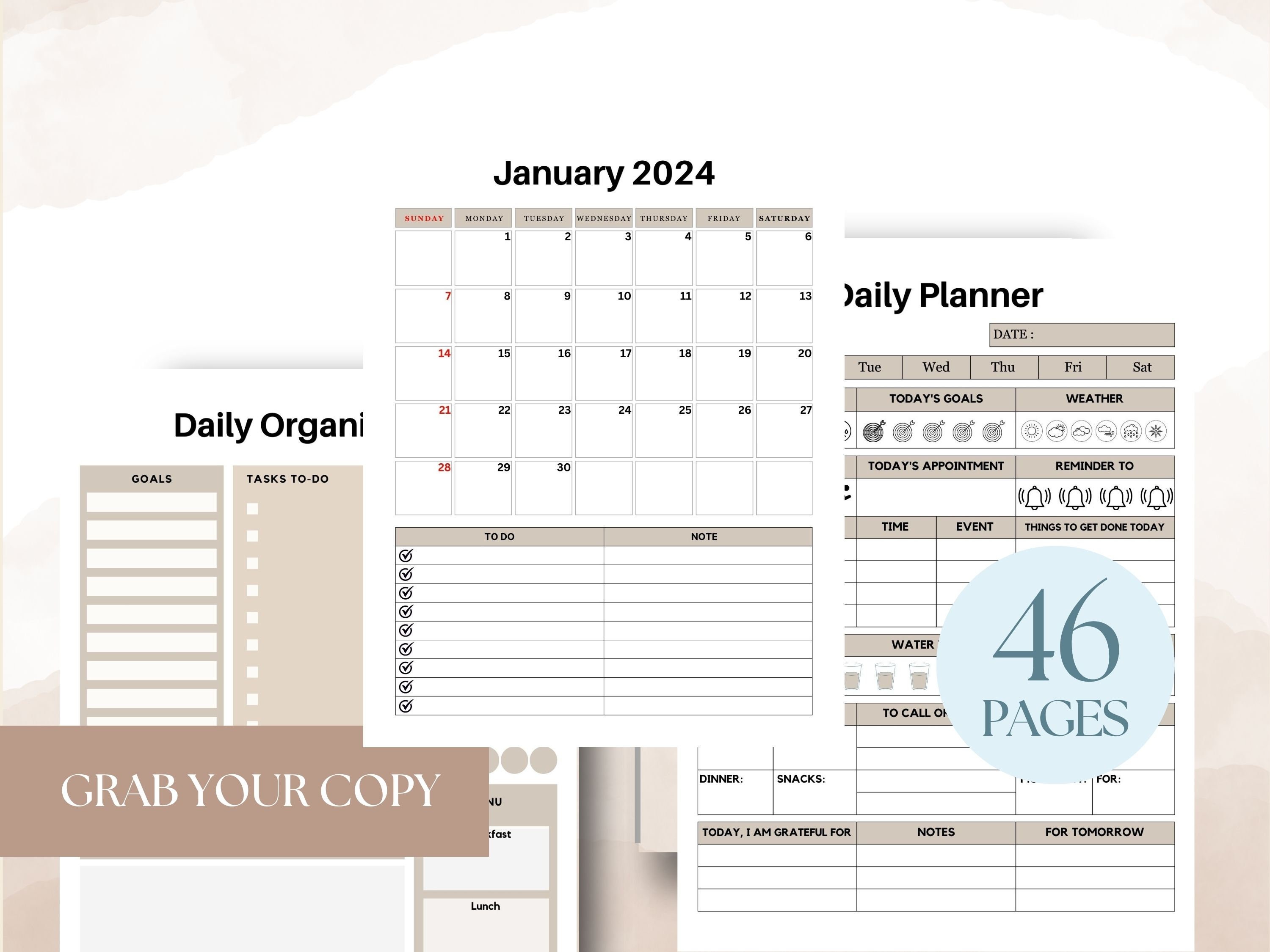 2024 Daily Weekly Monthly & Yearly Planner Dated Digital Planner ...