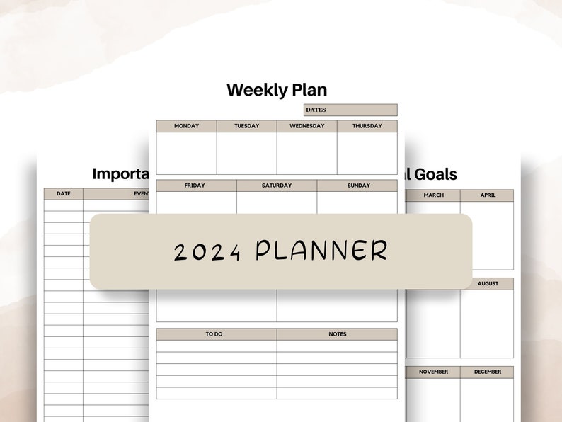 2024 Daily Weekly Monthly & Yearly Planner Dated Digital Planner ...