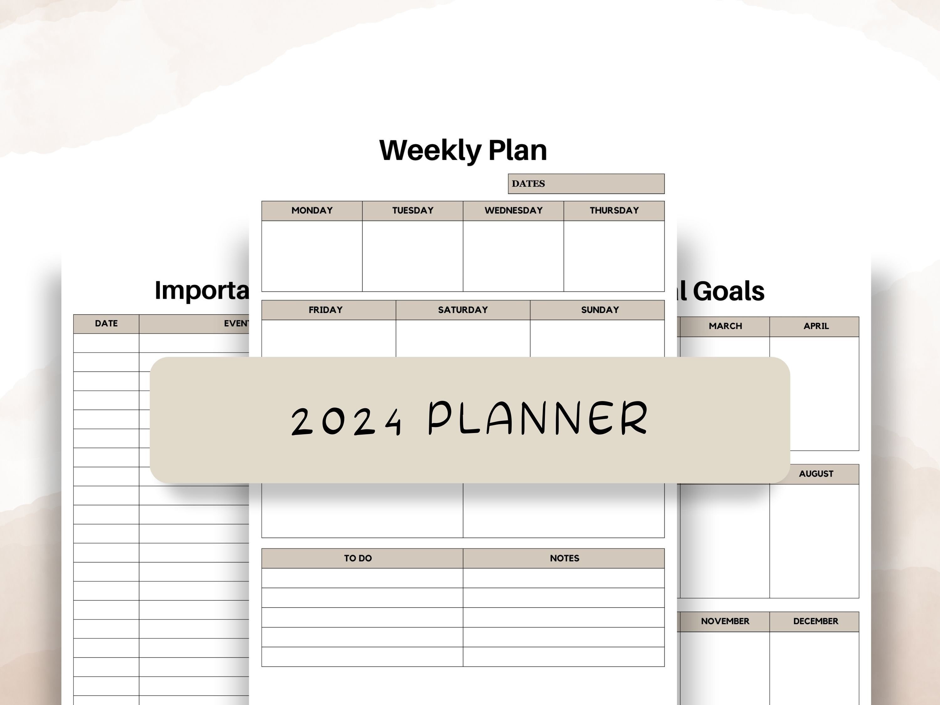 2024 Daily Weekly Monthly & Yearly Planner Dated Digital Planner ...