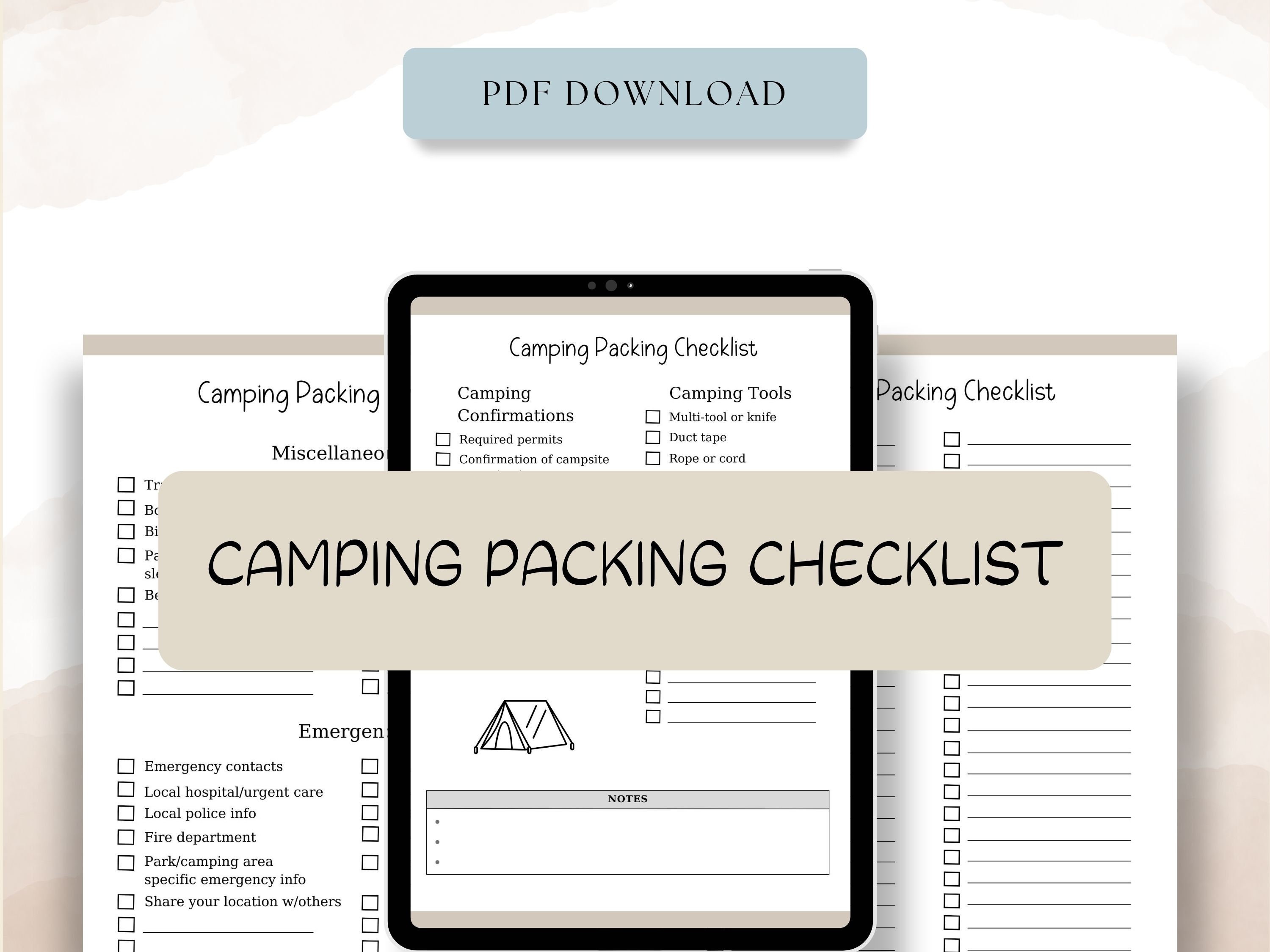 Camping Packing Checklist | Vacation Checklist |travel Packing List ...