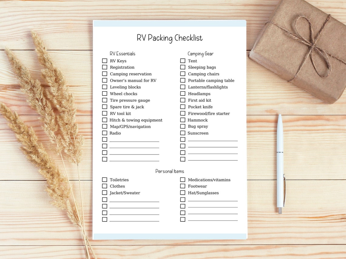 RV Packing Checklist Vacation Checklist Packing List RV Planning ...