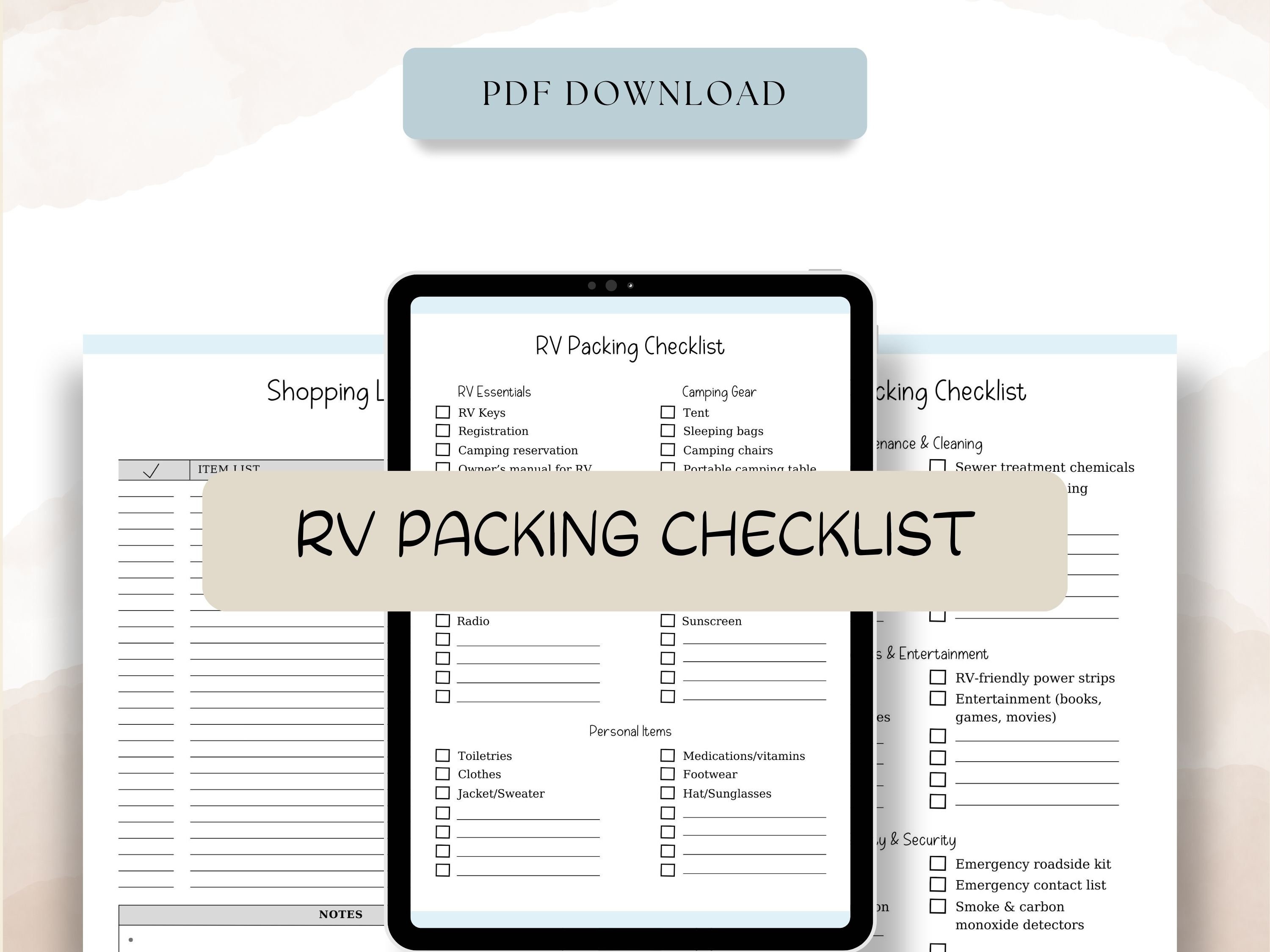 RV Packing Checklist Vacation Checklist Packing List RV Planning ...