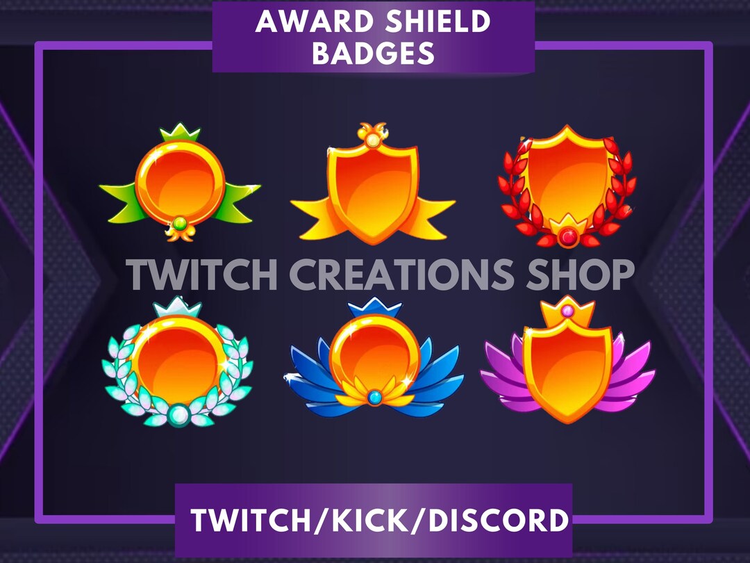 Award Shield Twitch Sub Badges | Set of 6 | Graphic | Chat | Subs ...