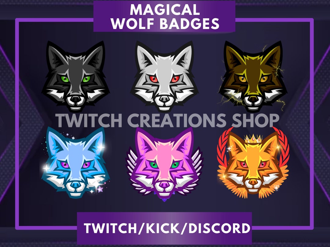 6x Magical Wolf Sub Badges Cute Badges Animal Badges Stream Badges ...