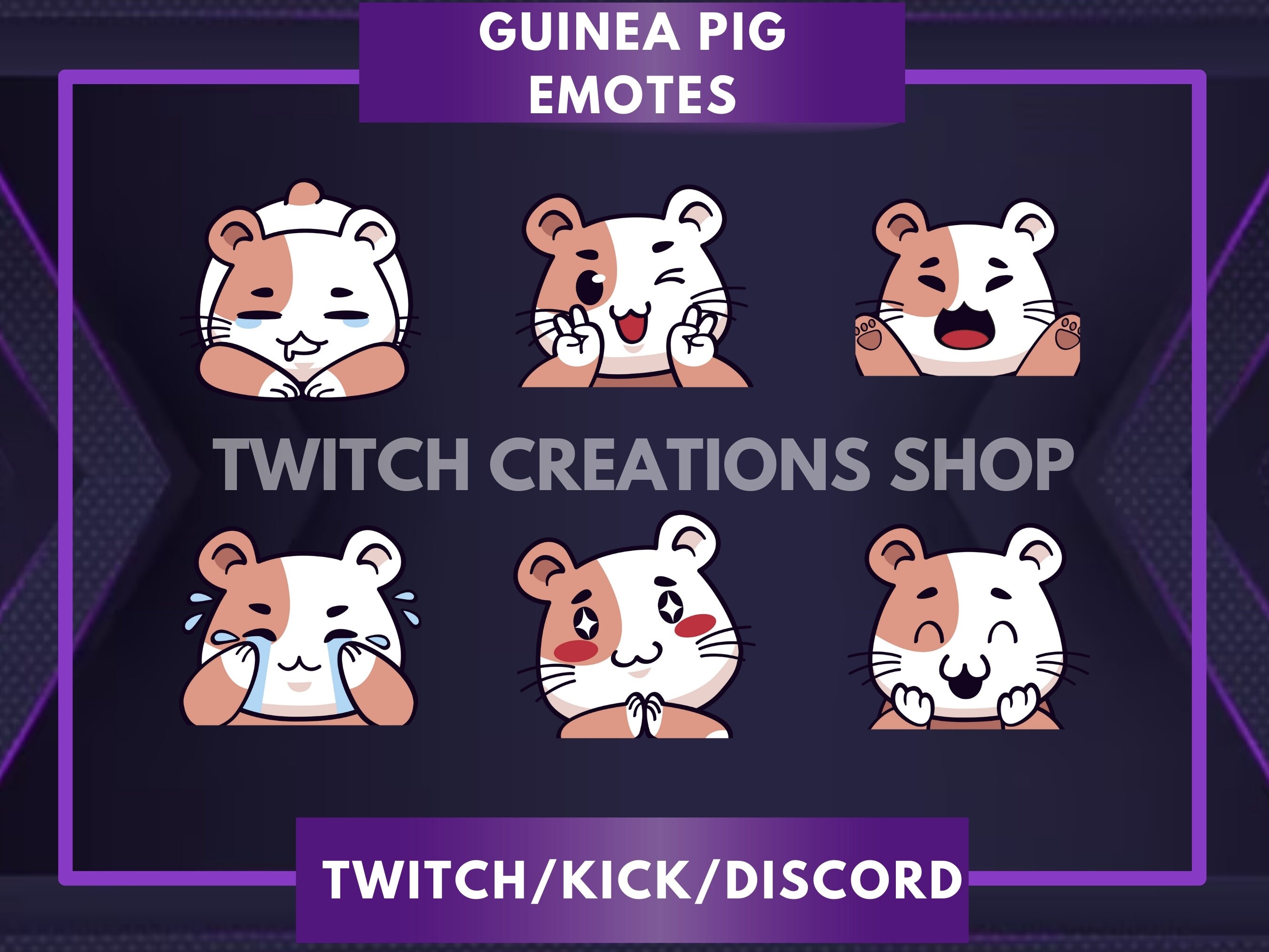 6 Twitch Emotes Guinea Pig Animal Pretty Kawaii Cute Stream Static ...