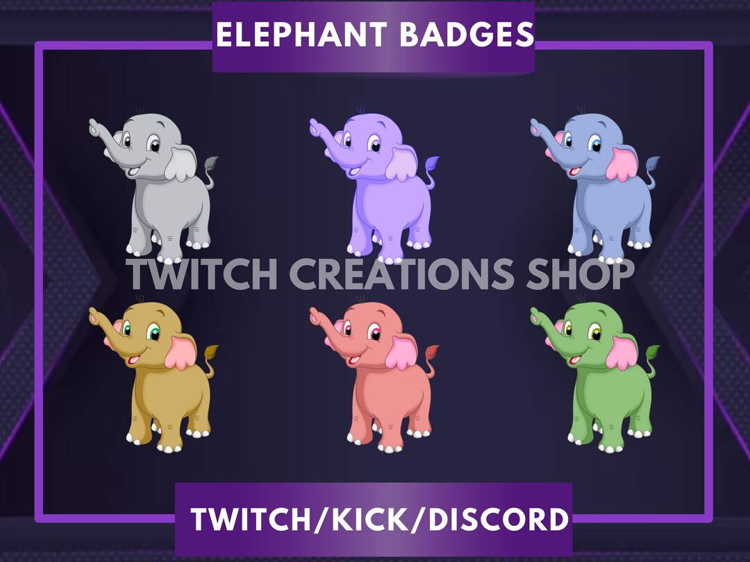 Elephant Sub/bit Badges Twitch, Discord, Youtube Streamer Kawaii Asset ...