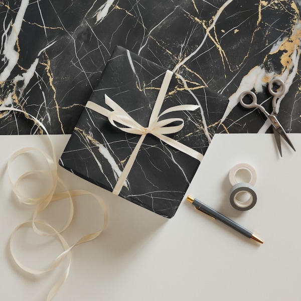 Black Marble Wrapping Paper - Etsy