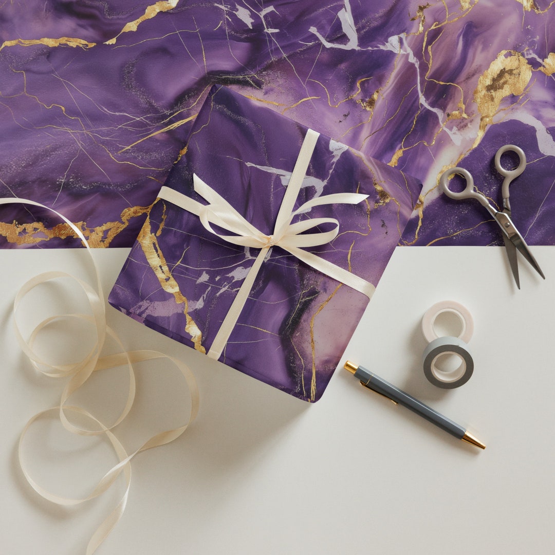 PURPLE MARBLE Wrapping Paper | Holiday, Birthday, Shower, House Warming ...