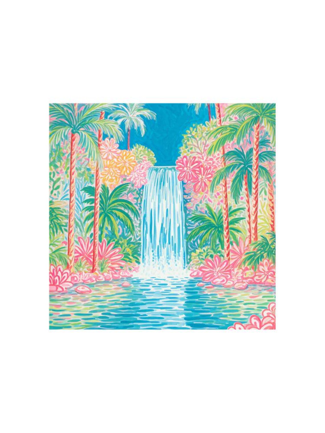 Preppy Palm Beach Watercolor Colorful Vibrant Tropical Waterfall Wall ...