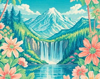 Preppy Palm Beach Watercolor Colorful Vibrant Tropical Waterfall Wall ...