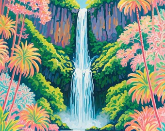 Preppy Palm Beach Watercolor Colorful Vibrant Tropical Waterfall Wall ...