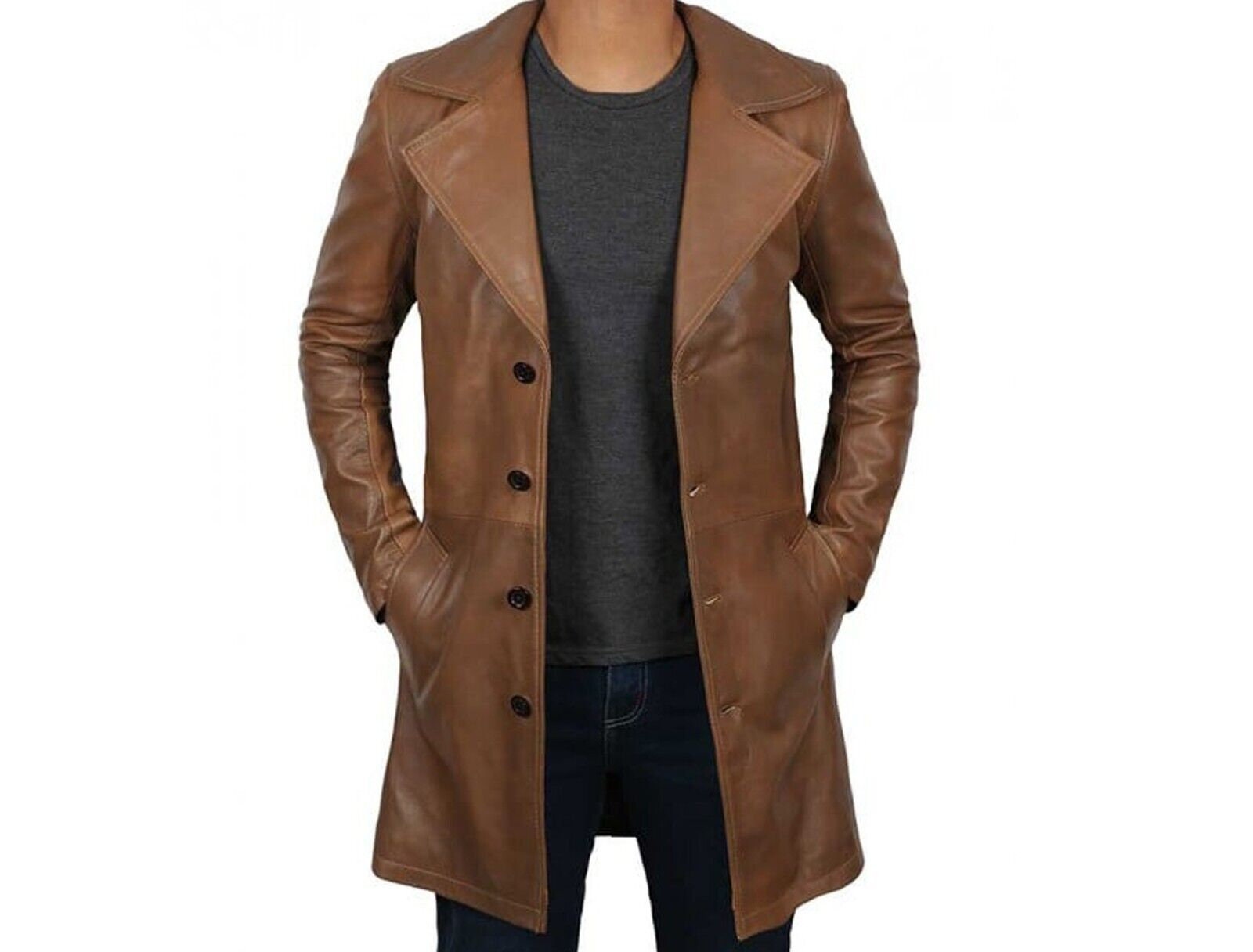 Mens Trench Leather Coat, Vintage Leather Coat, Supernatural Style ...