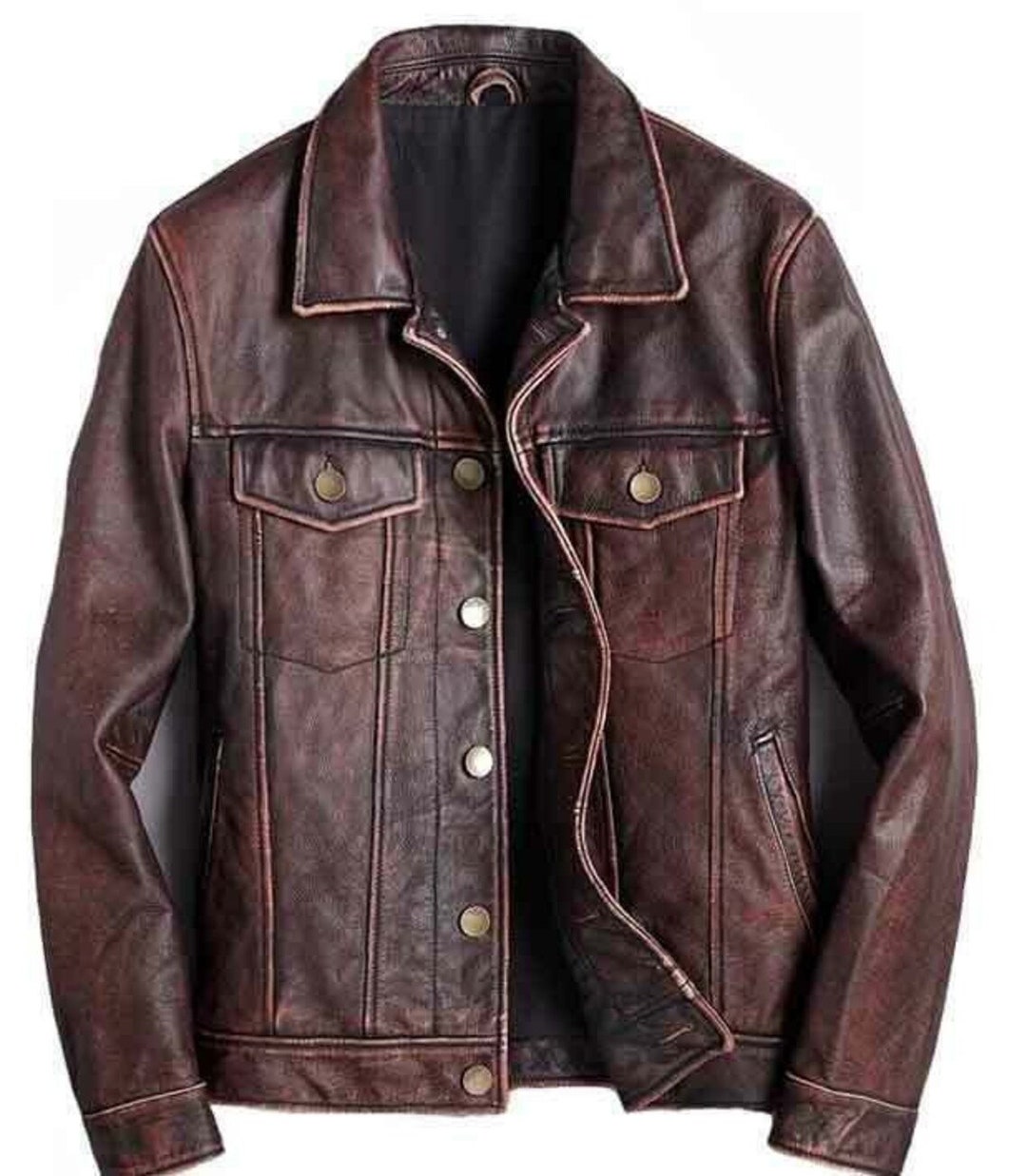 Mens Vintage Leather Jacket, Truker Style Leather Jacket, Biker Brown ...