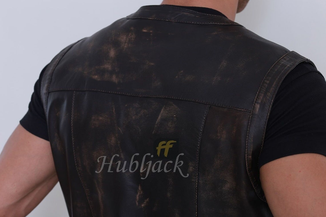 Handmade Distressed Brown Leather Vest: Motorcycle Style - Etsy