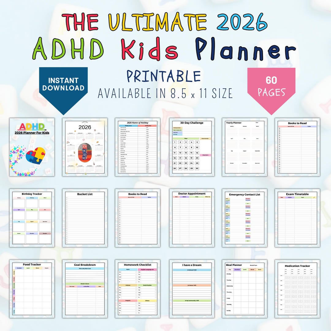 ADHD Kids Planner 2026 Printable | Daily Weekly Monthly Calendar ...