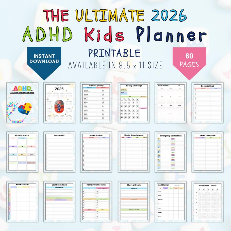 2026 ADHD Kids Planner: Printable Daily & Weekly Organizer (digital ...