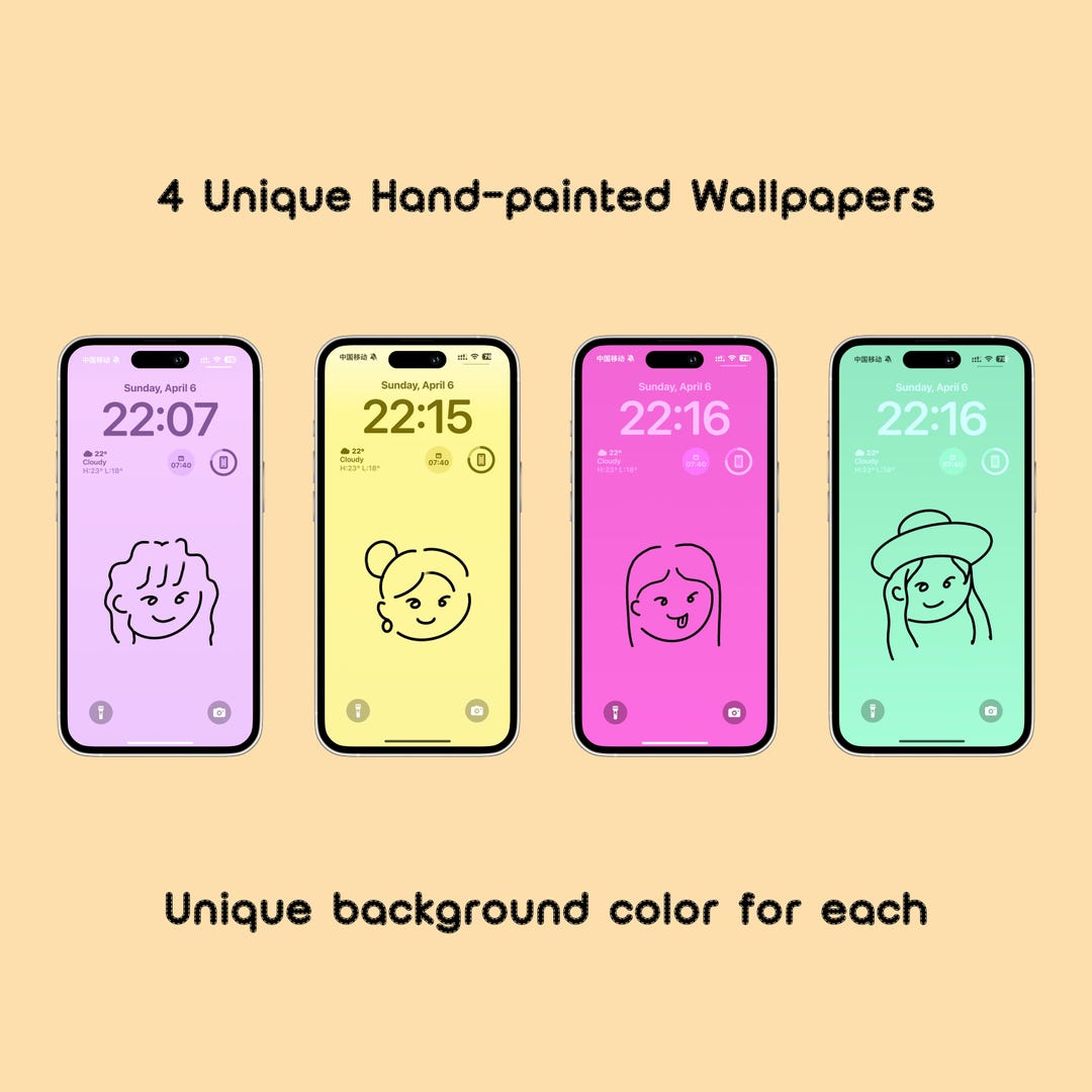 4 Sets Original Wallpaper Pure Color Hand-painted iPhone | Digital ...