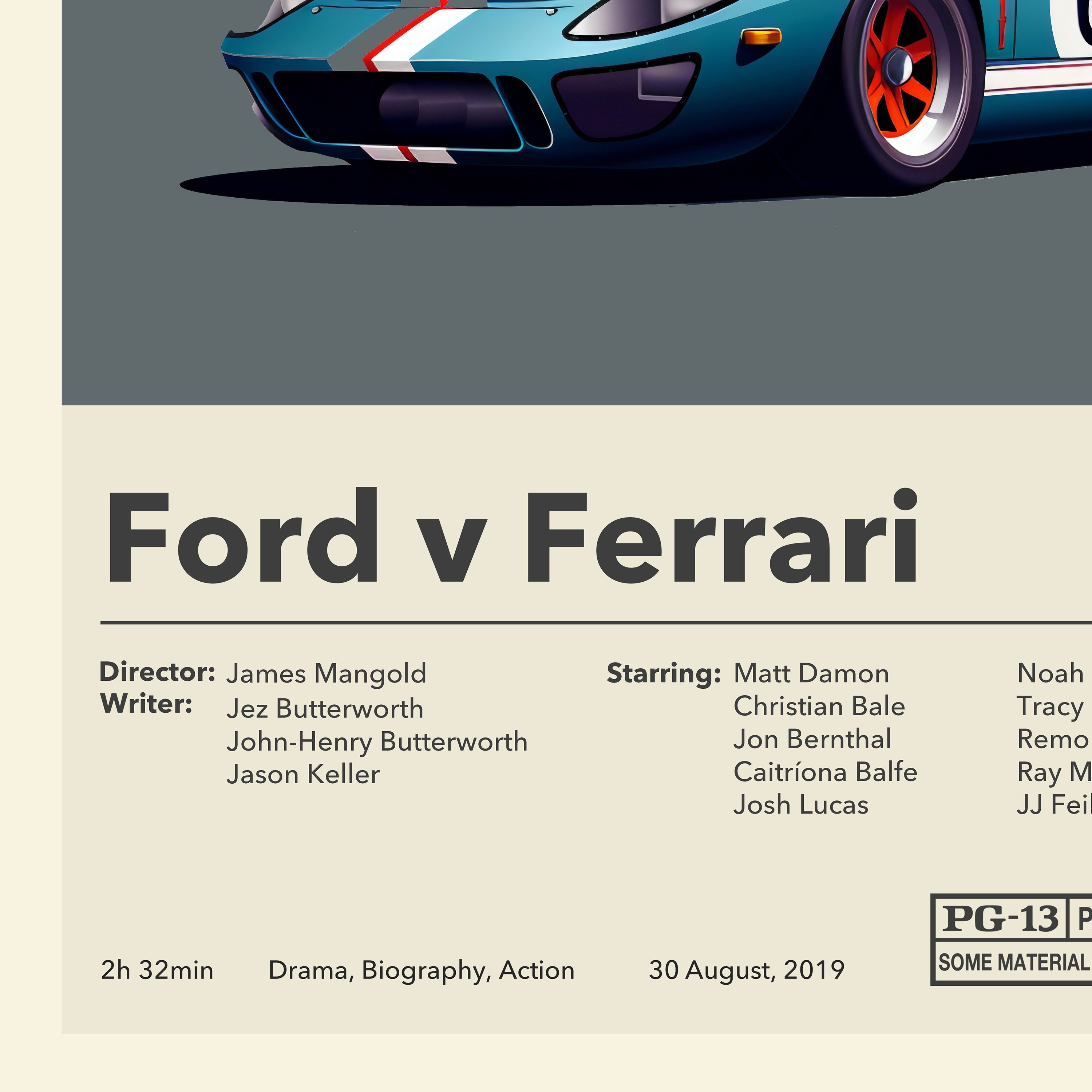 Ford V Ferrari Poster James Mangold Minimalist Movie Poster Custom ...