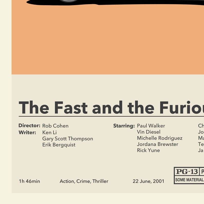 The Fast and the Furious Poster Rob Cohen Minimalist Movie Poster ...