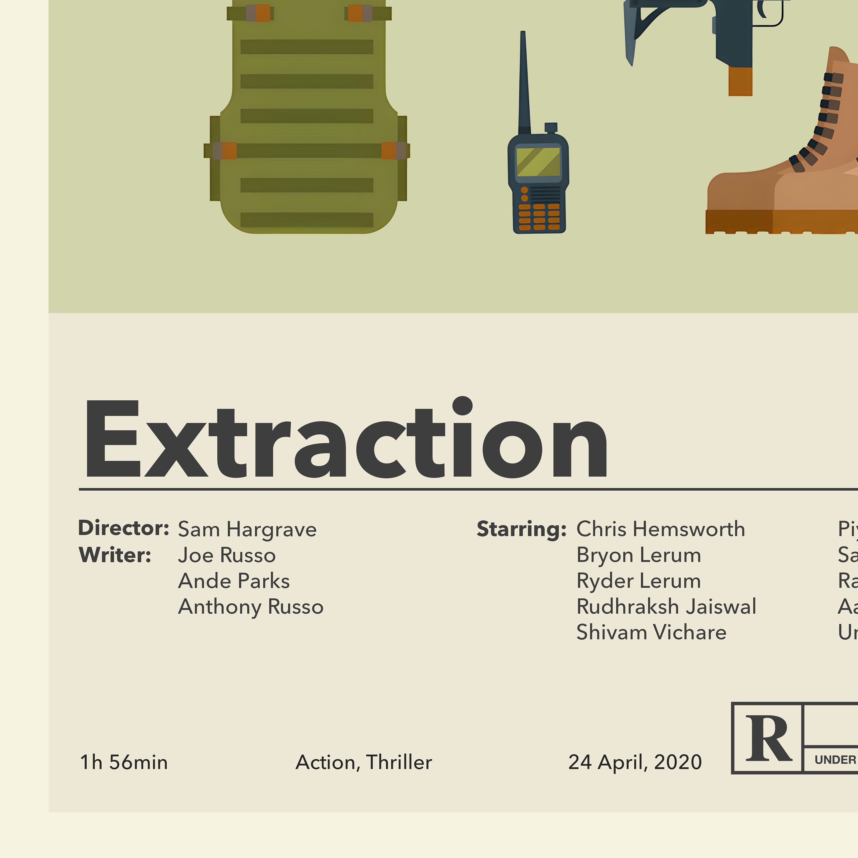 Extraction Poster Sam Hargrave Minimalist Movie Poster Custom Movie ...