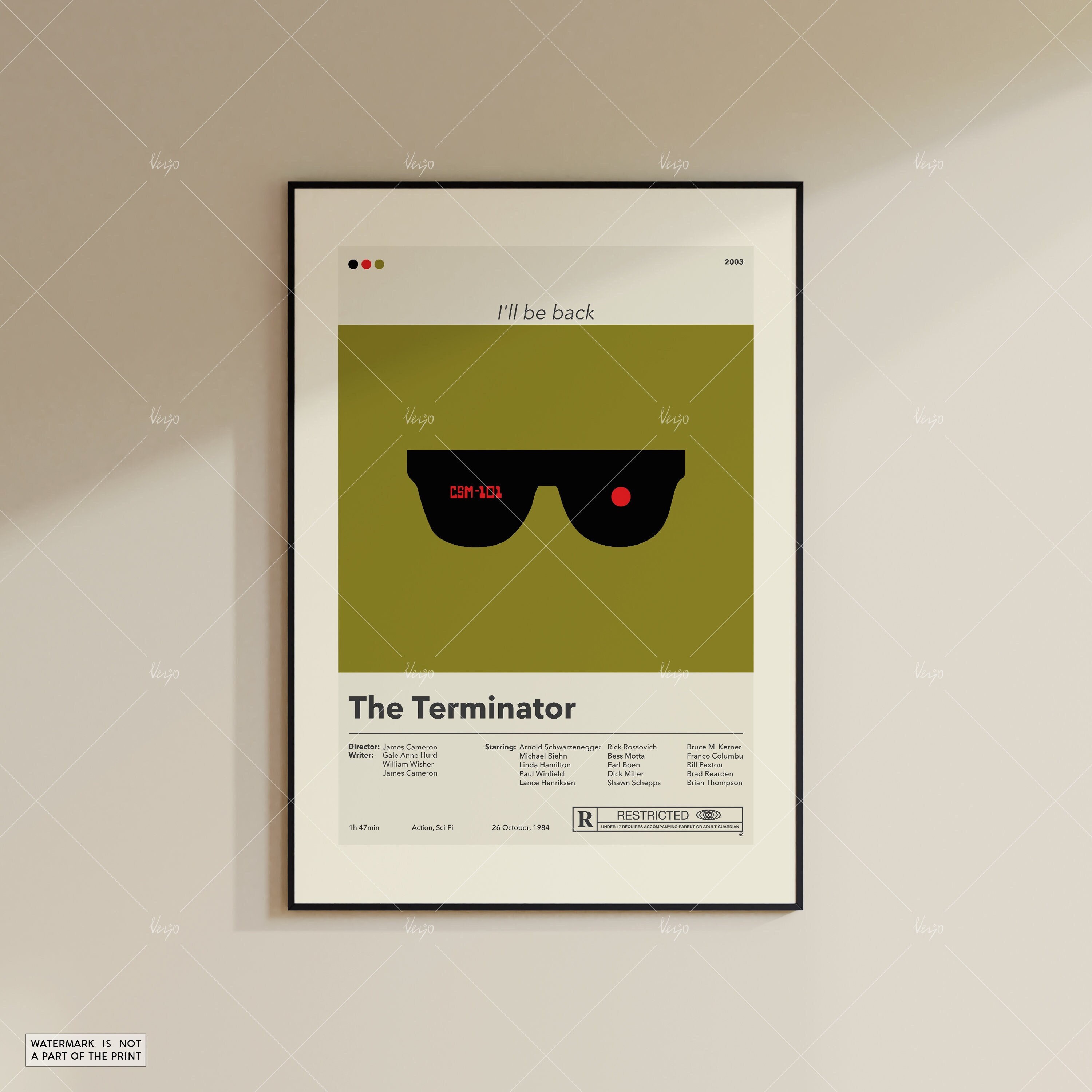 The Terminator Poster James Cameron Minimalist Movie Poster Custom ...