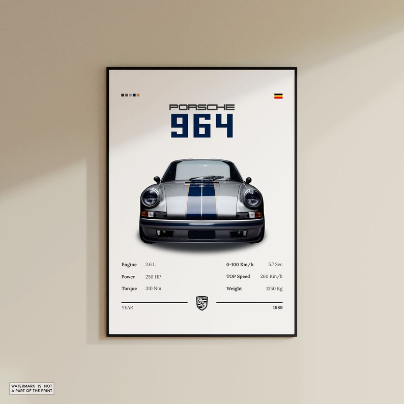 Porshe 964 Poster, German Car Poster, Car Poster, Collector's Wall ...