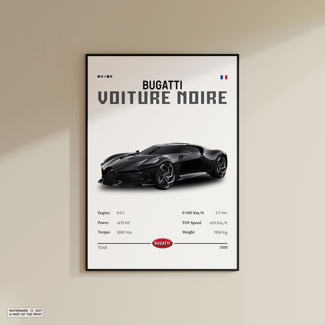 Bugatti Voiture Noire Poster, İtalian Car Poster, Car Poster, Collector ...