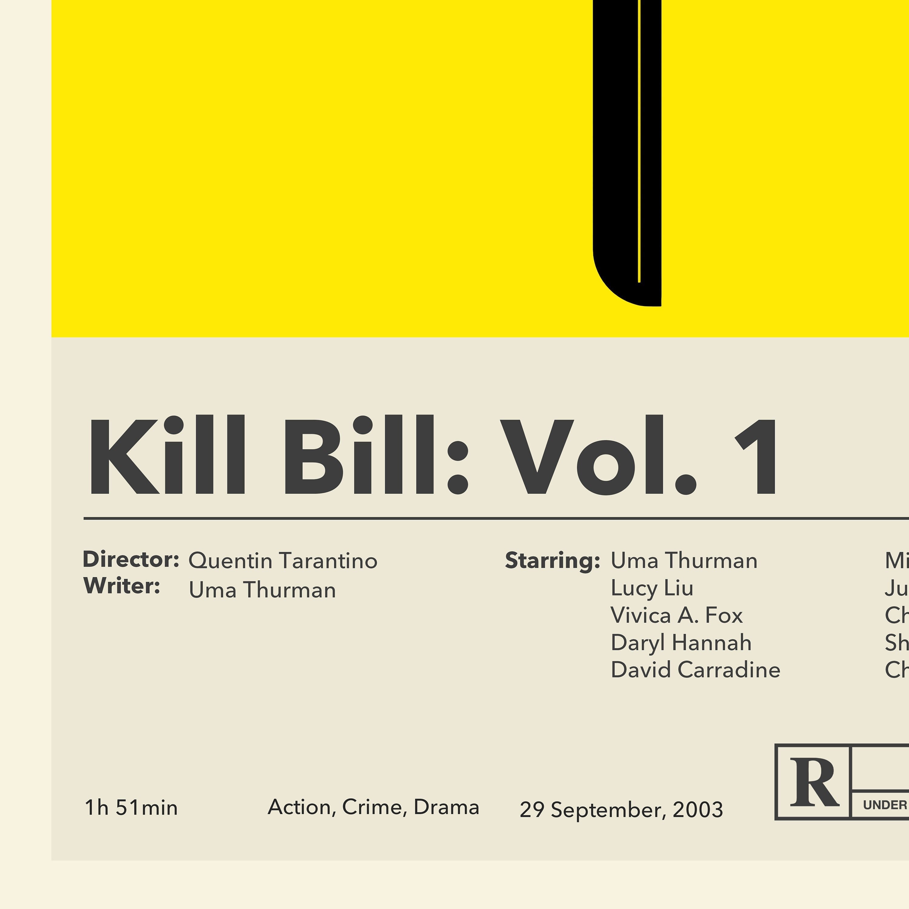 Kill Bill: Vol. 1 Poster Quentin Tarantino Minimalist Movie Poster ...