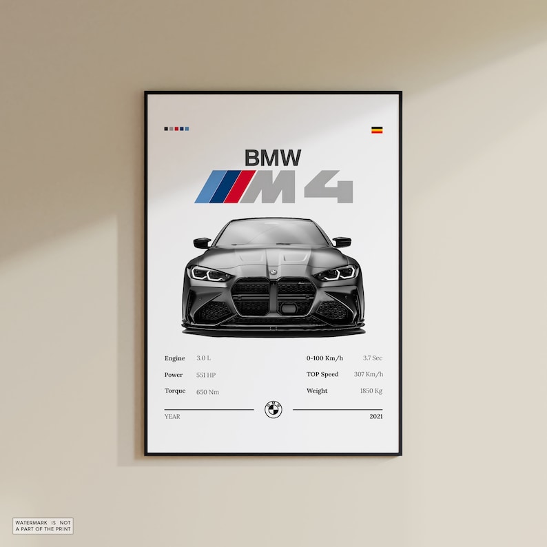 Bmw M4 Poster, German Car Poster, Car Poster, Collector's Wall Decor ...