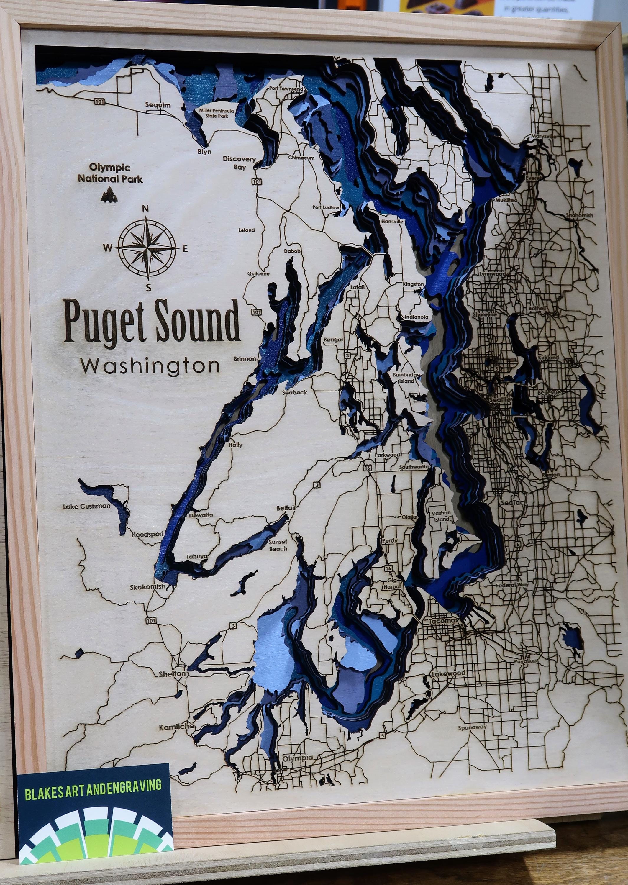 Puget Sound Topographical Map Etsy