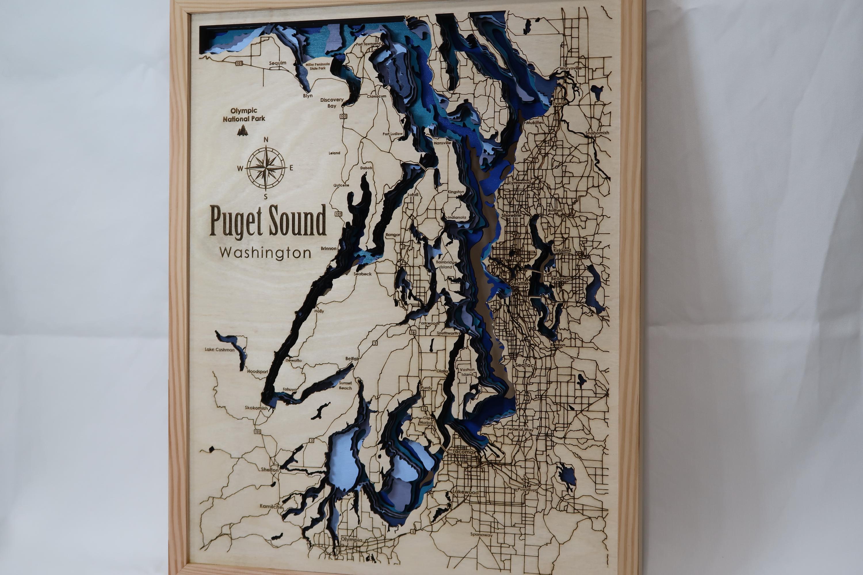 Puget Sound Topographical Map Etsy
