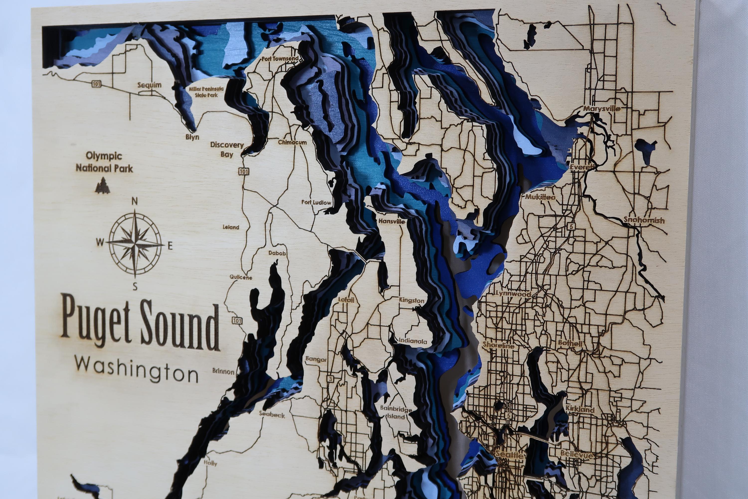Puget Sound Topographical Map - Etsy