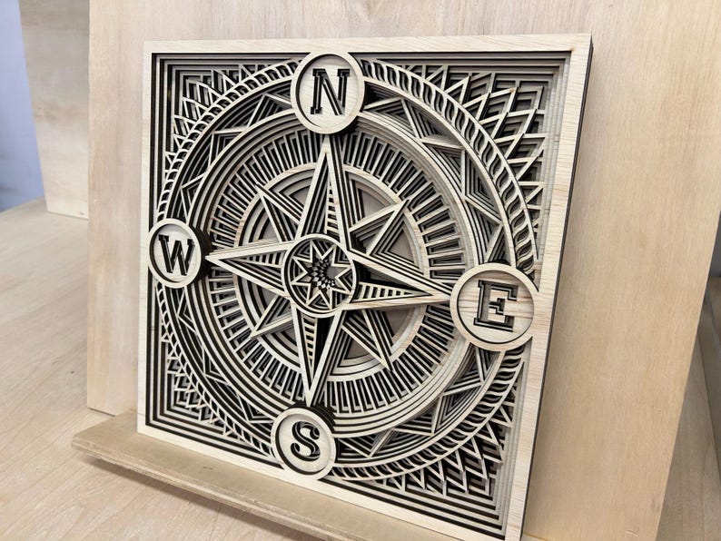 Compass Rose Mandala, Compass Art, Layered Art Vibrant Wood Art Unique ...
