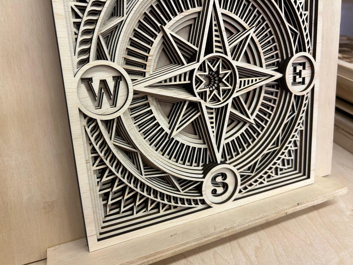 Compass Rose Mandala, Compass Art, Layered Art Vibrant Wood Art Unique ...