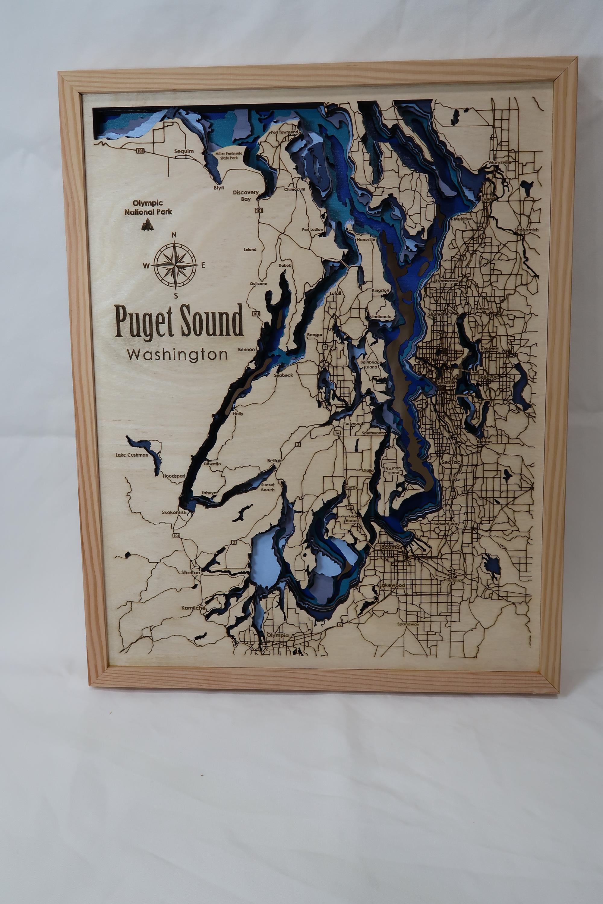 Puget Sound Topographical Map - Etsy