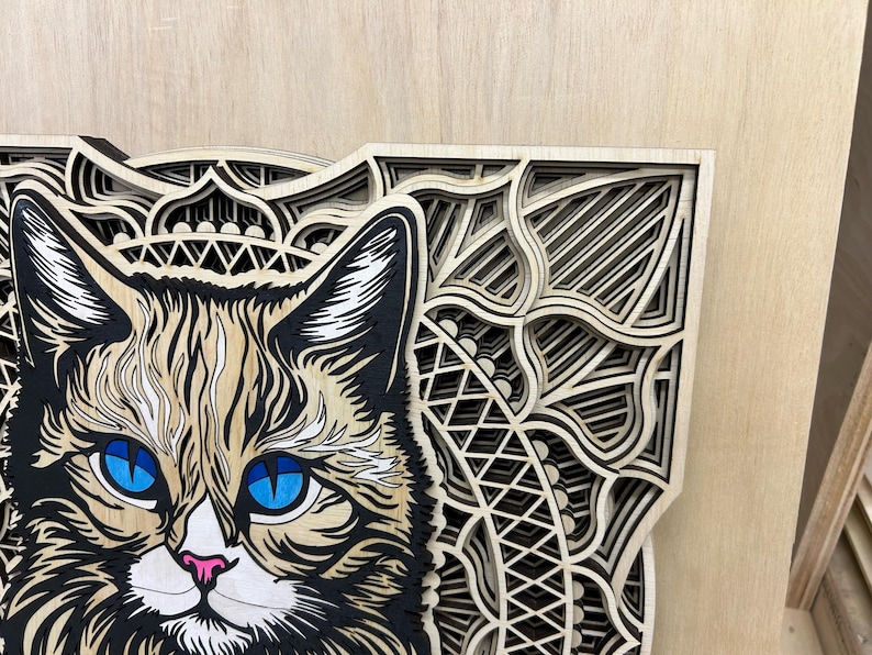 Cat Mandala #3, Cat Art, Custom Cat Art, Cat Wall Art, Layered Cat Art ...