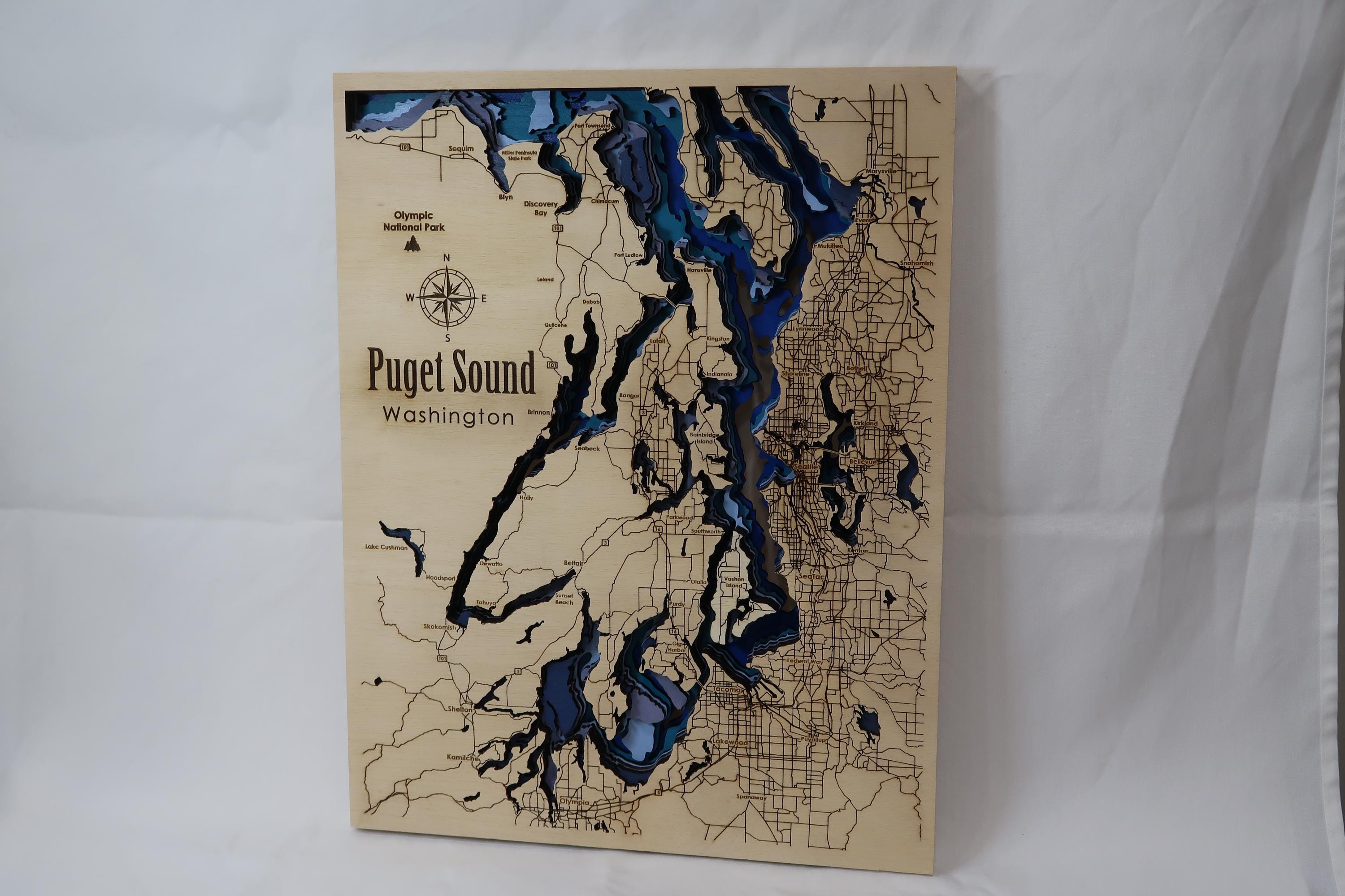 Puget Sound Topographical Map - Etsy