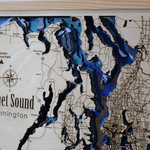 Puget Sound Topographical Map - Etsy