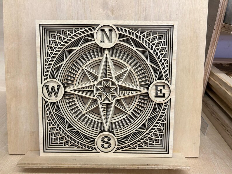 Compass Rose Mandala, Compass Art, Layered Art Vibrant Wood Art Unique ...