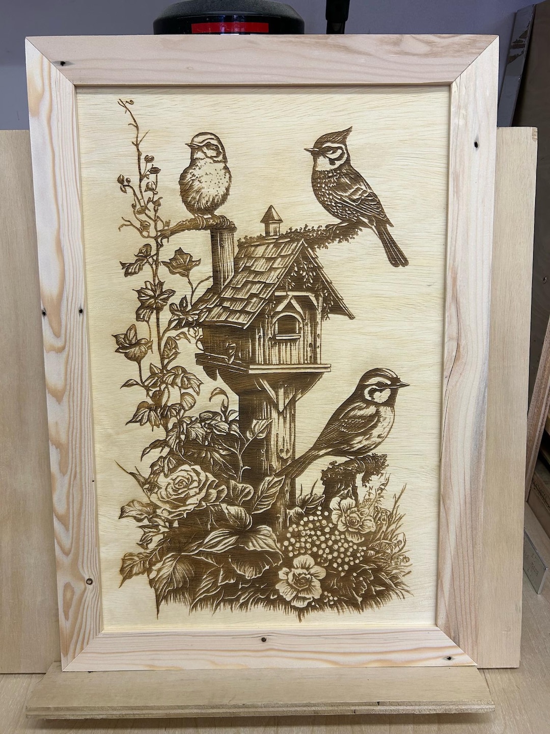 Birdhouse and Songbirds Laser Engraving on Wood - Nature-inspired ...