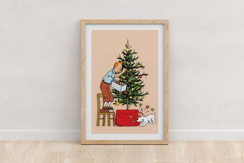 Tintin and Snowy Are Decorating the Christmas Tree, Poster. Comic Strip ...