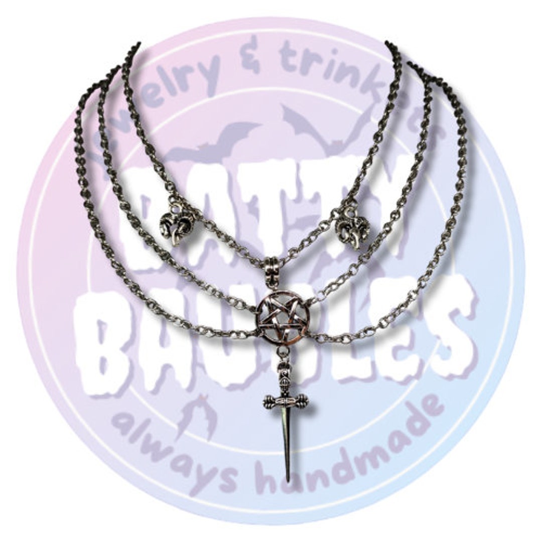 Gothic Pentagram Layered Necklace, Baphomet Satanic Choker, Trendy Goth ...