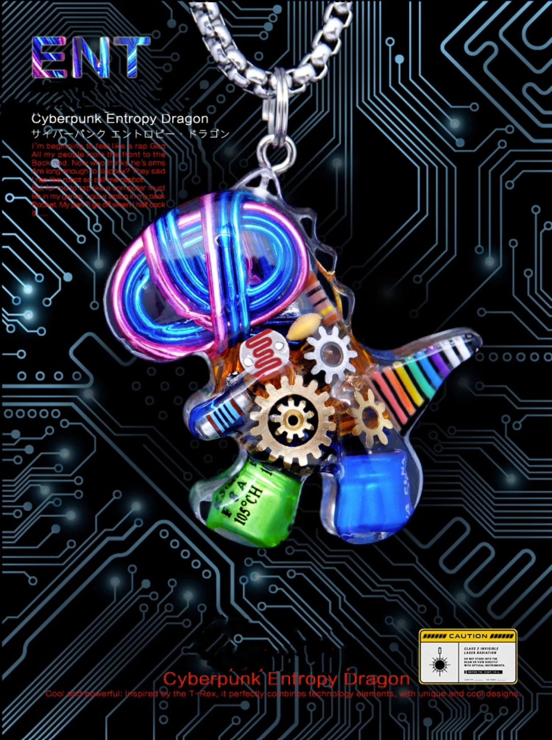 Futuristic Cyberpunk Dinosaurs Necklace Radiant Tech-inspired Sci-fi ...