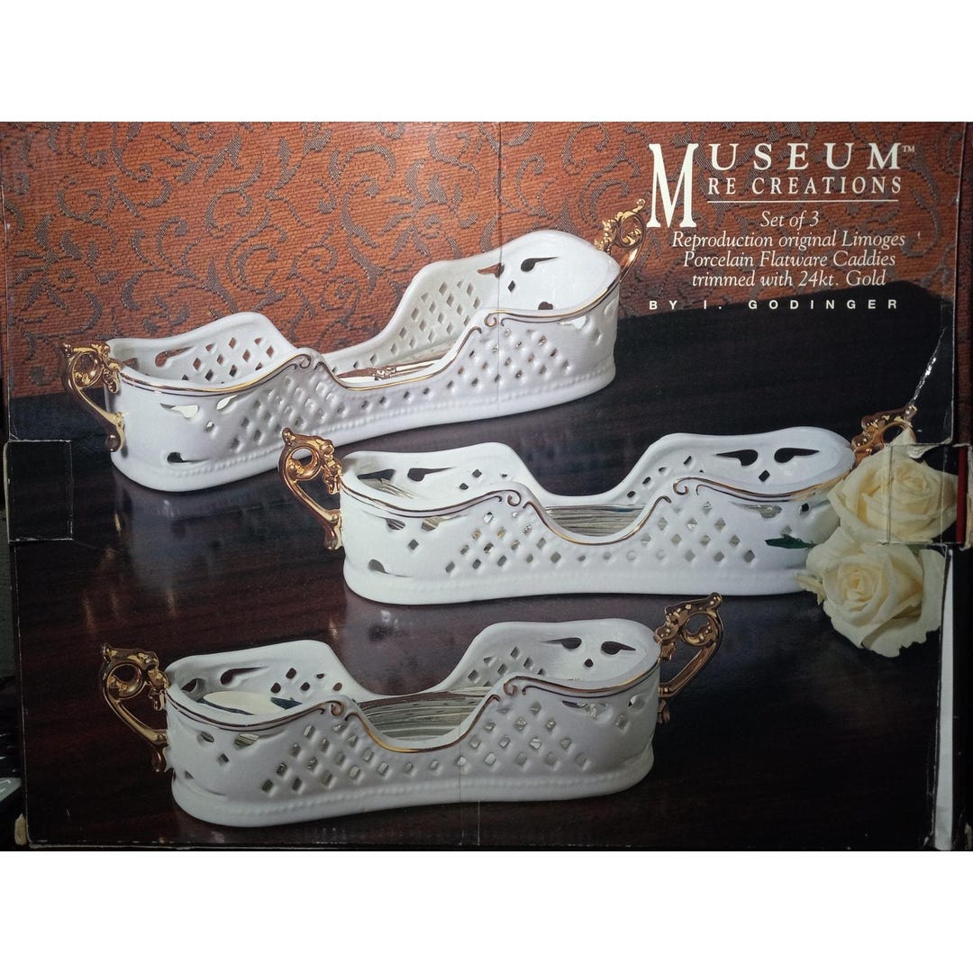 HOME ESSENTIALS Three Flatware Caddies Trimmed 24 Kt. Gold Reproduction in Box - Etsy