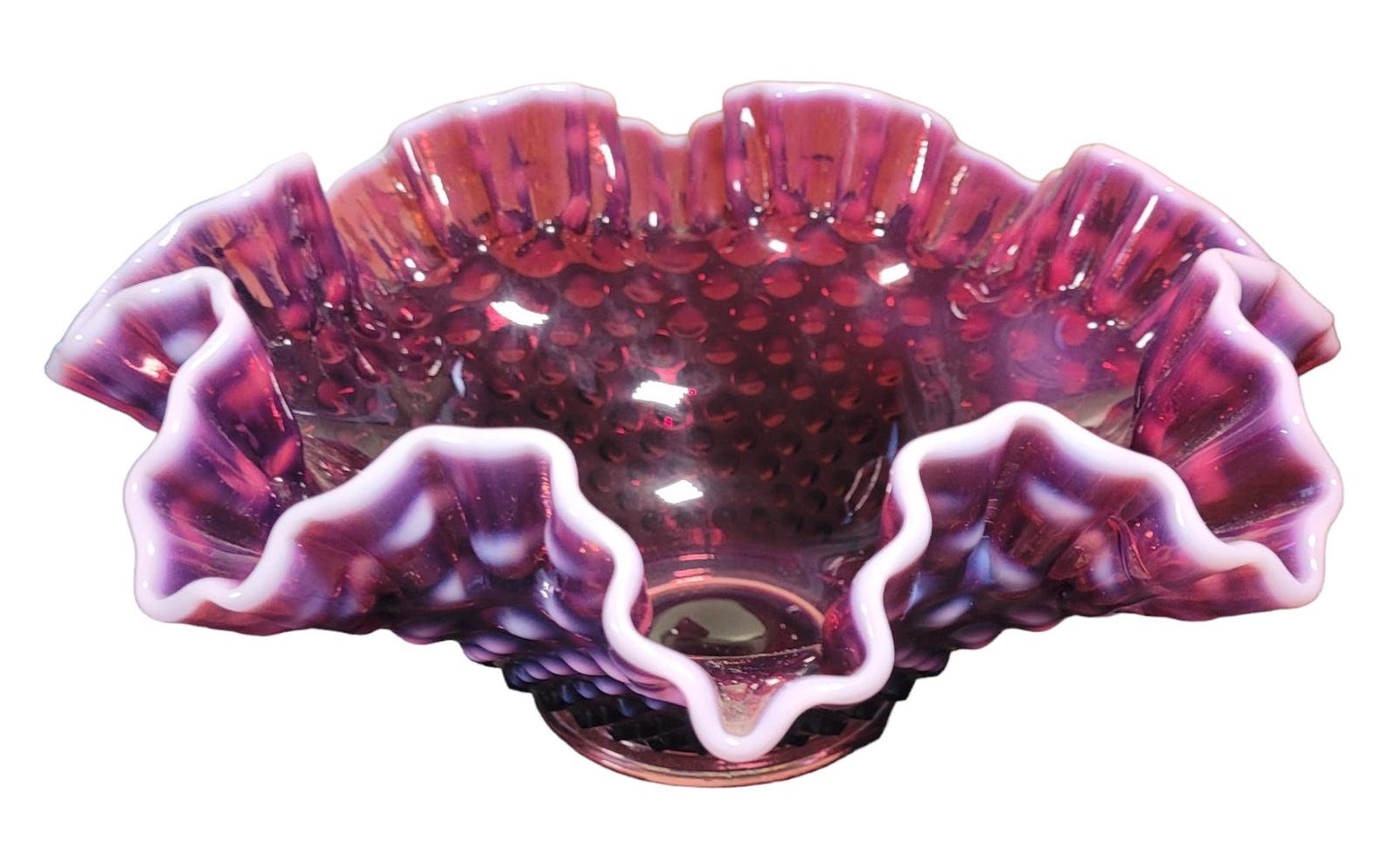 VINTAGE 1960s Rare Fenton Plum Opalescent Bowl Ombre Purple Hobnail ...