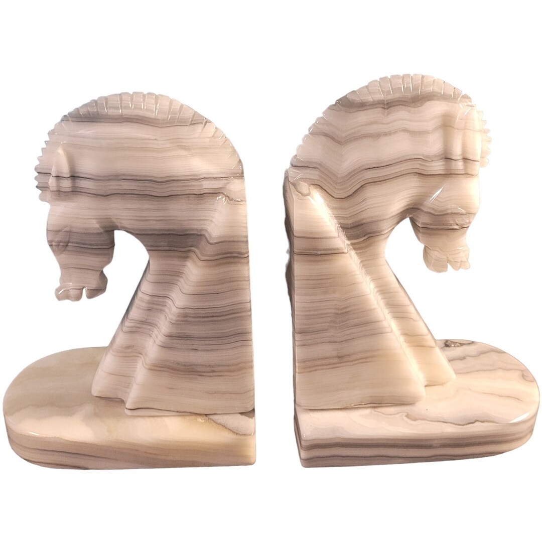 Pair of Large 7 Onyx Marble Chess Rook Horse Mexico 2 Lb 10 Oz Marbled ...