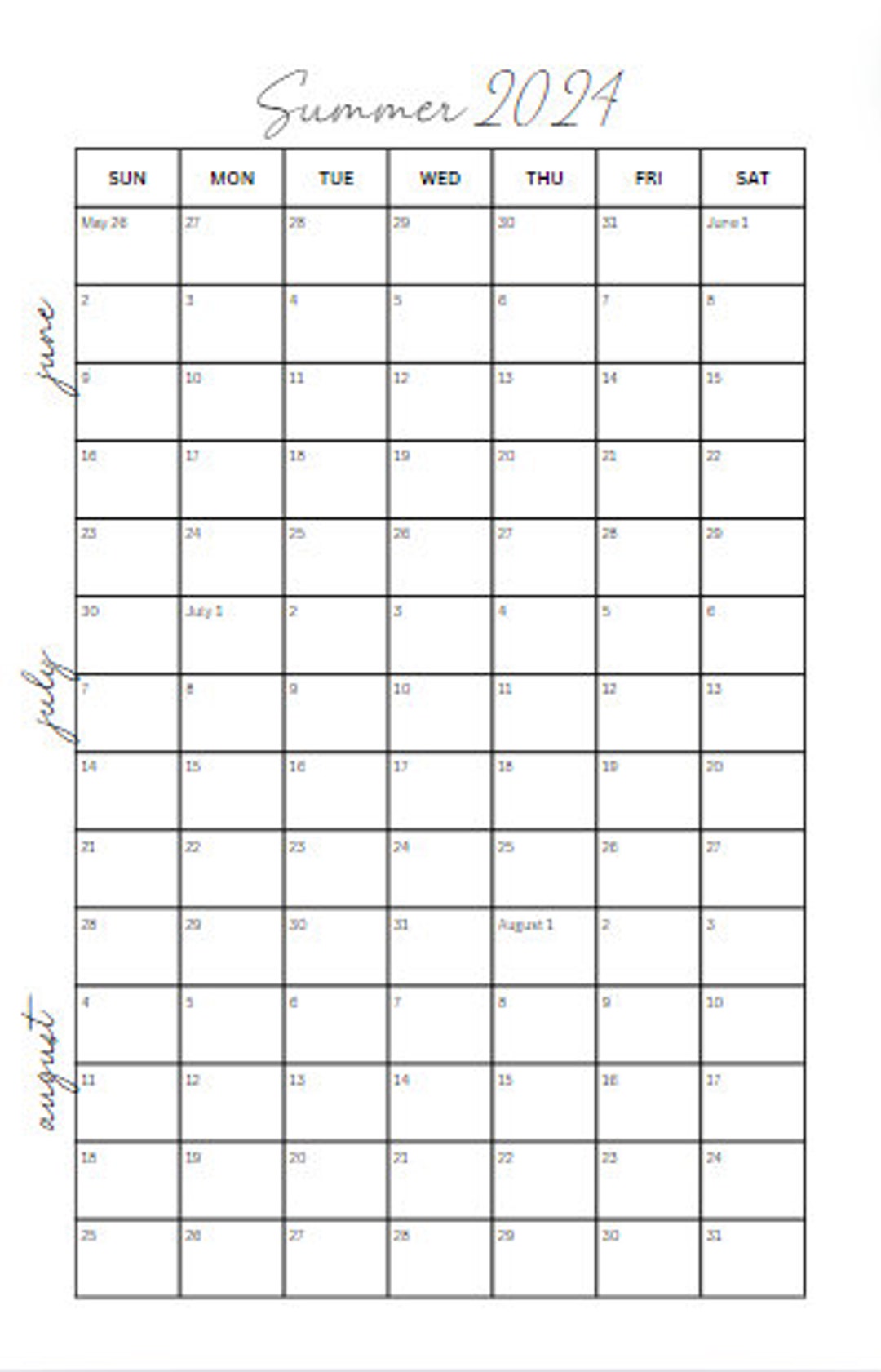 Summer 2024 Calendar - Etsy