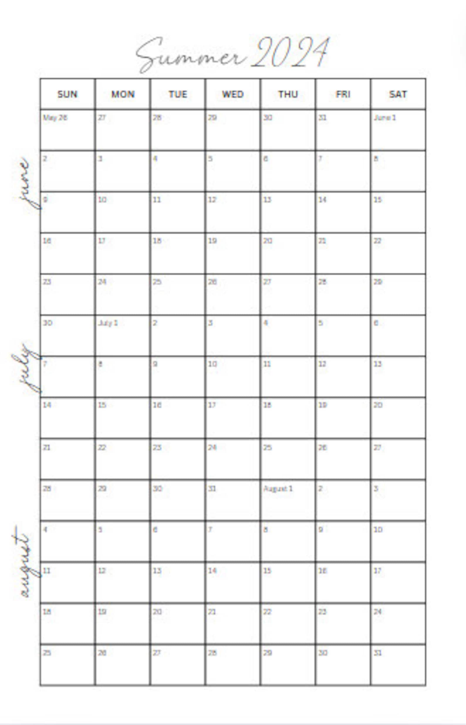 Summer 2024 Calendar - Etsy