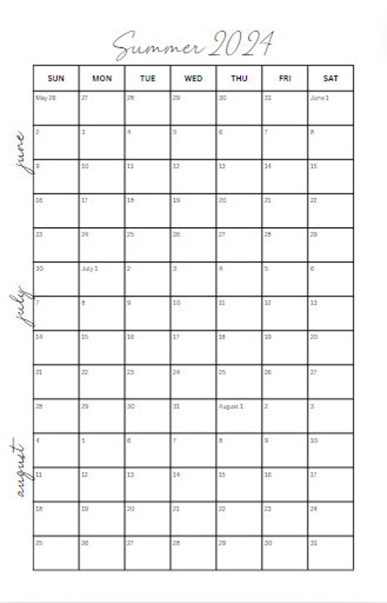 Summer 2024 Calendar - Etsy